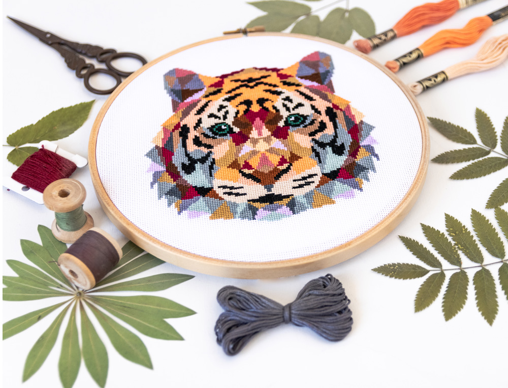 Geometric Tiger Cross Stitch Pattern - Inspire Uplift