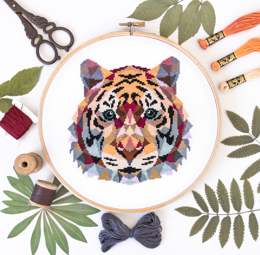 Geometric Tiger Cross Stitch Pattern - Inspire Uplift
