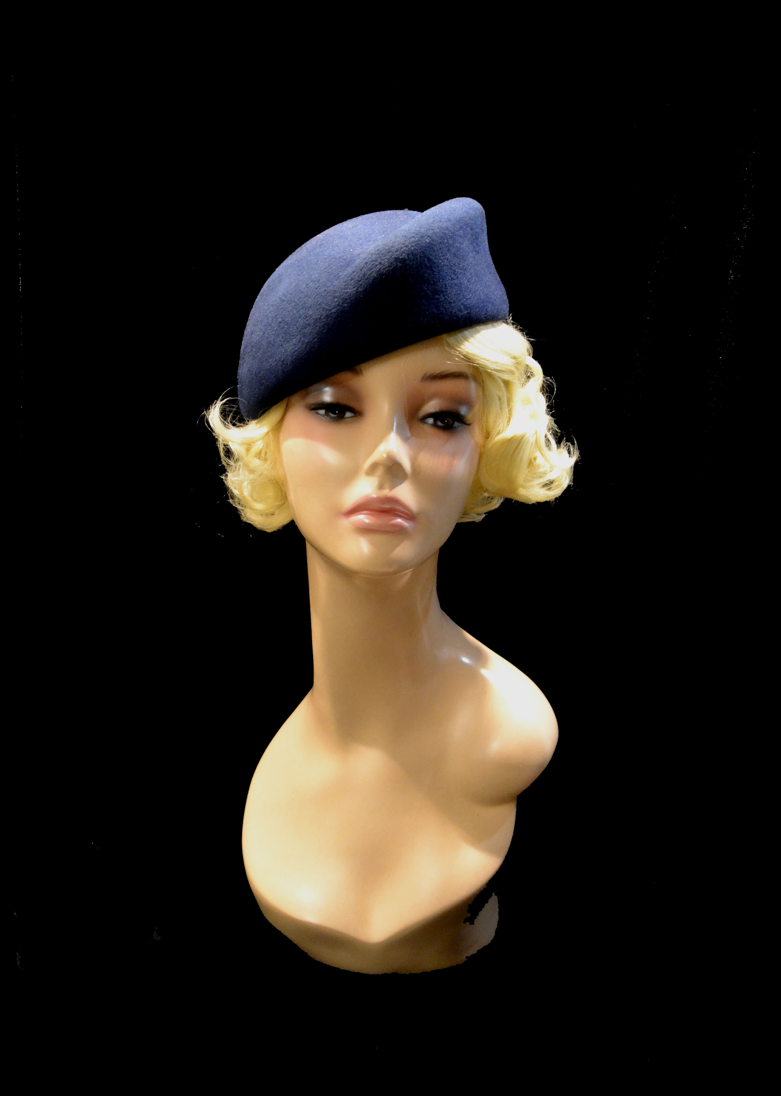 navy blue pillbox hat, blue felt hat, formal - Inspire Uplift