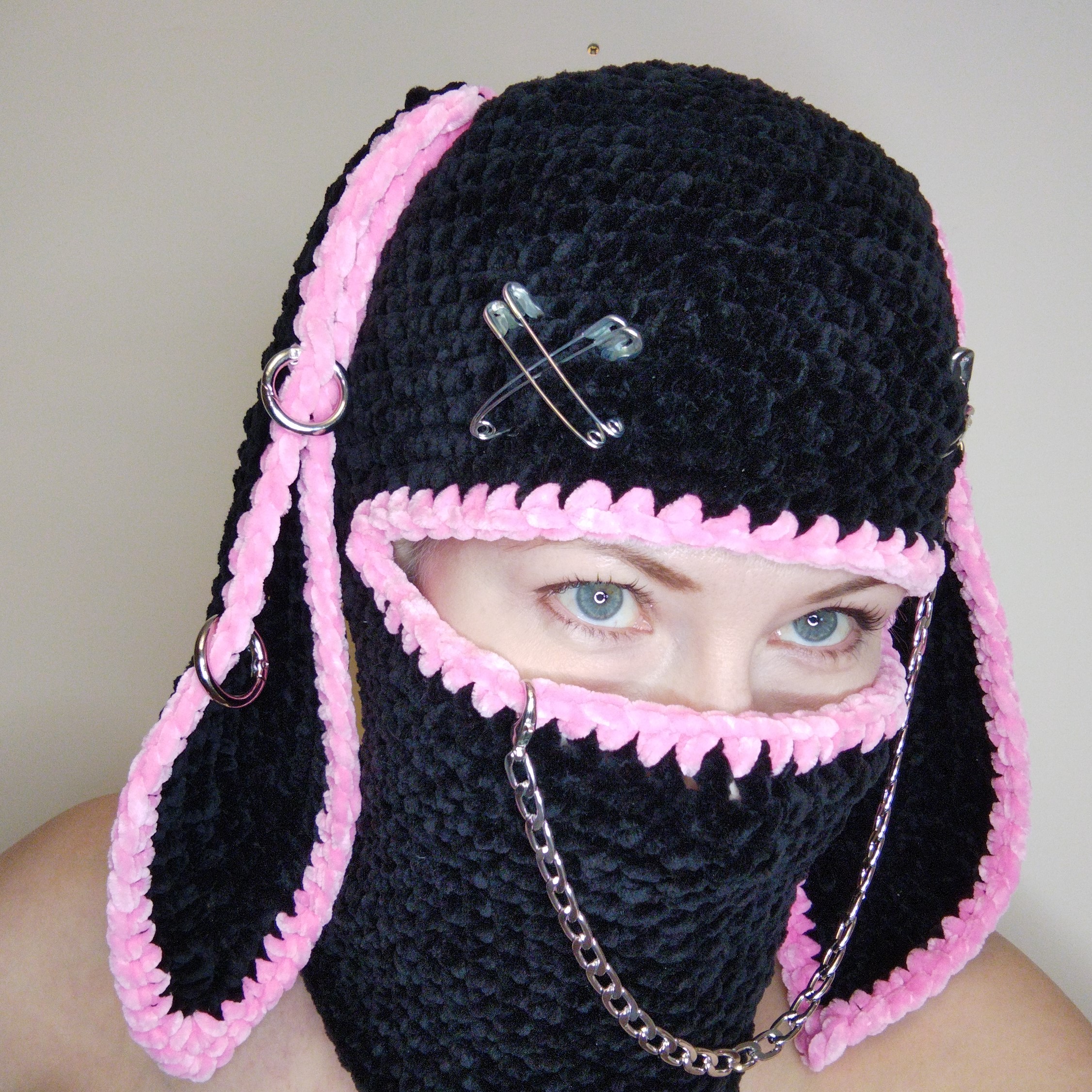 Pink black bunny balaclava. Bunny kigurumi hat. Sexy balacla - Inspire ...