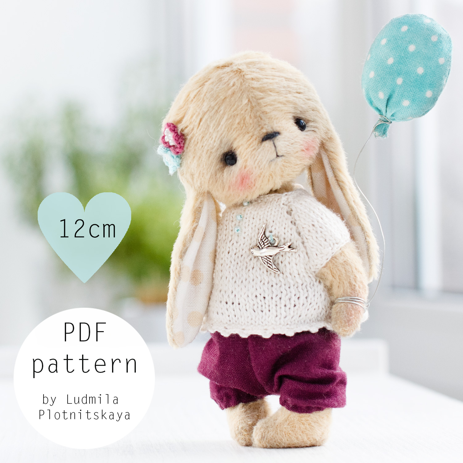 Artist teddy bunny pattern and pants pattern, 12 cm - Inspire Uplift