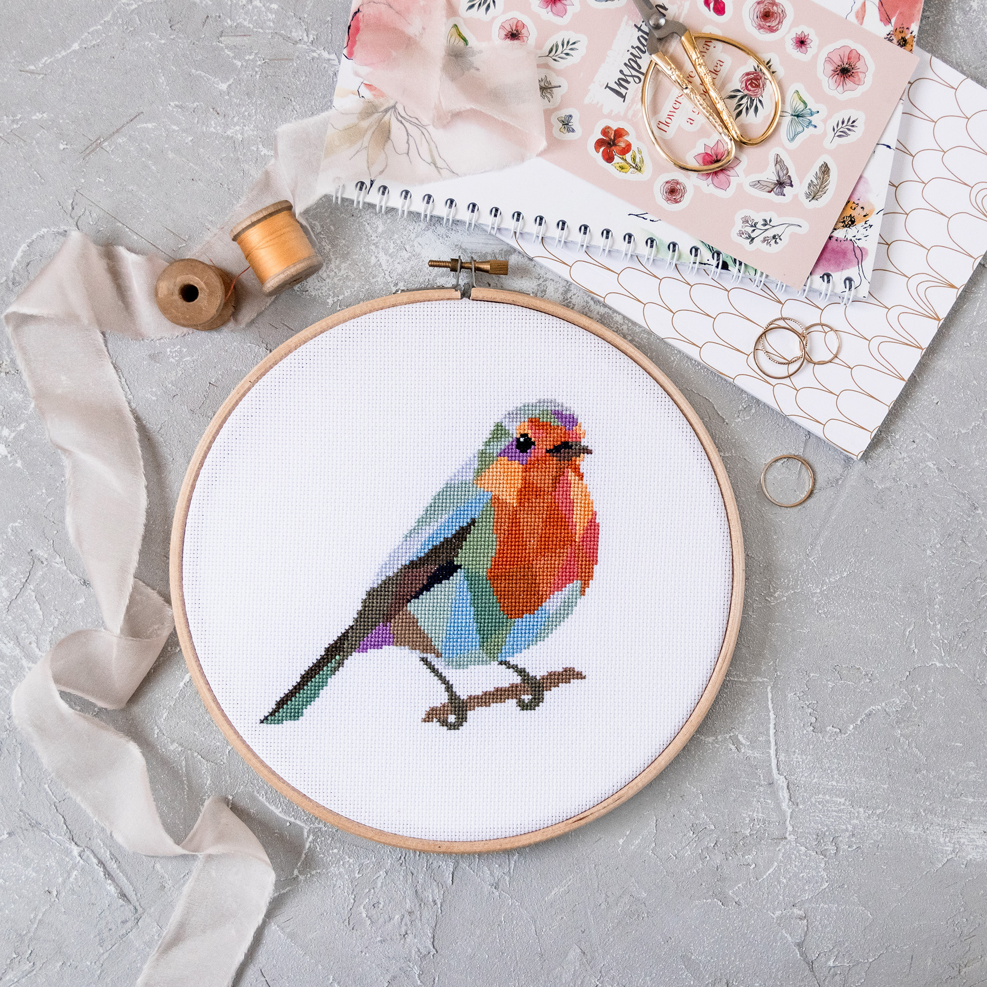 Geometric Robin Cross Stitch Pattern - Inspire Uplift