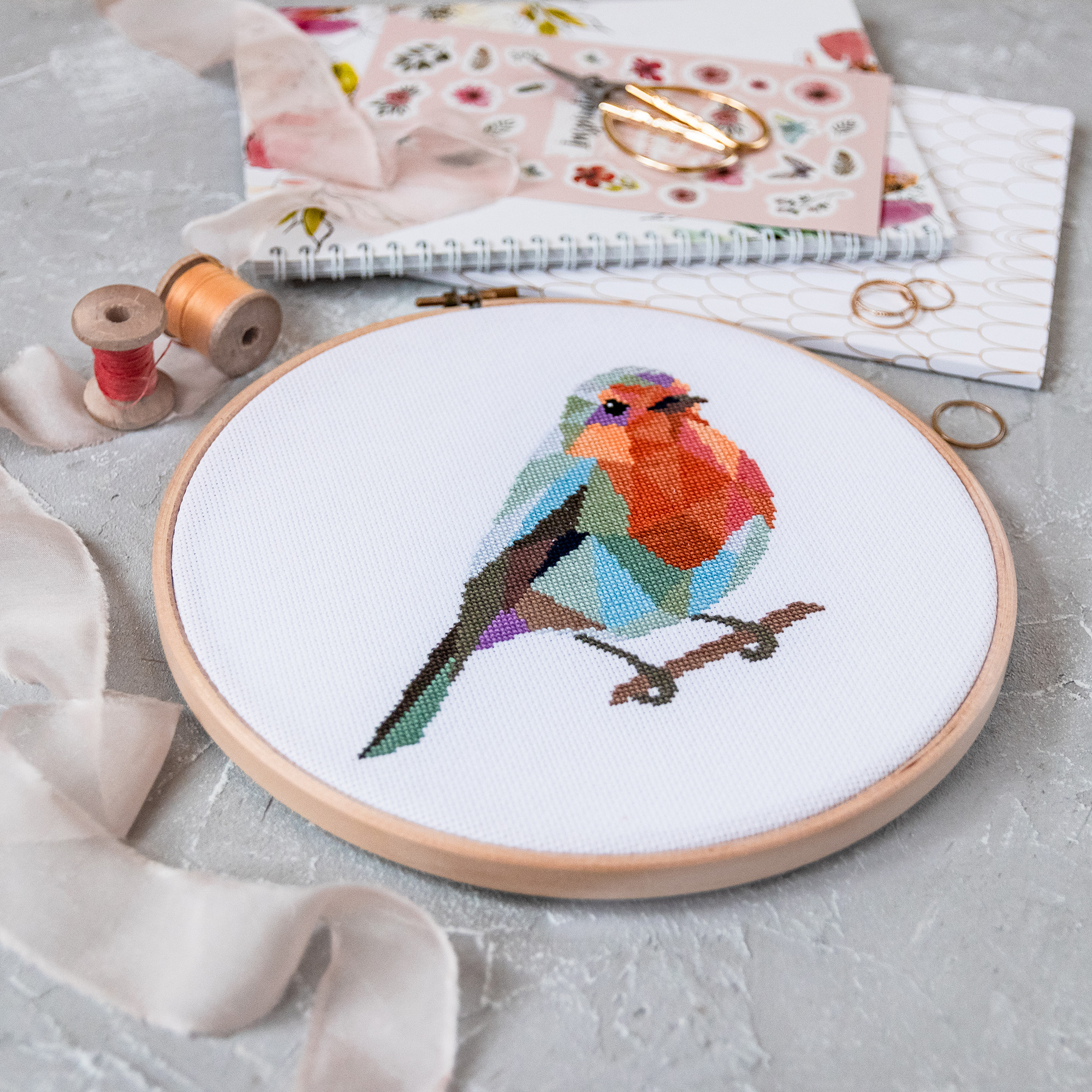 Geometric Robin Cross Stitch Pattern - Inspire Uplift