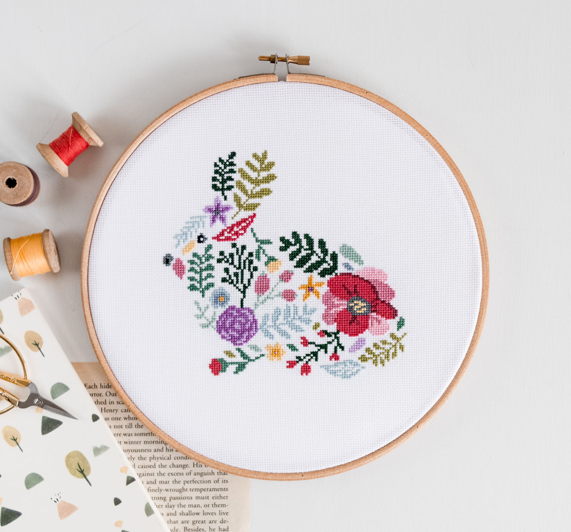 Floral Rabbit Cross Stitch Pattern - Inspire Uplift