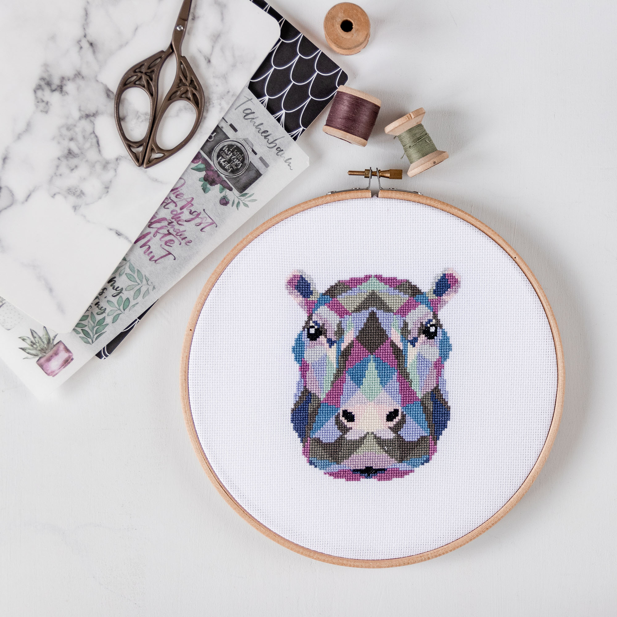 Geometric Hippo Cross Stitch Pattern | Inspire Uplift