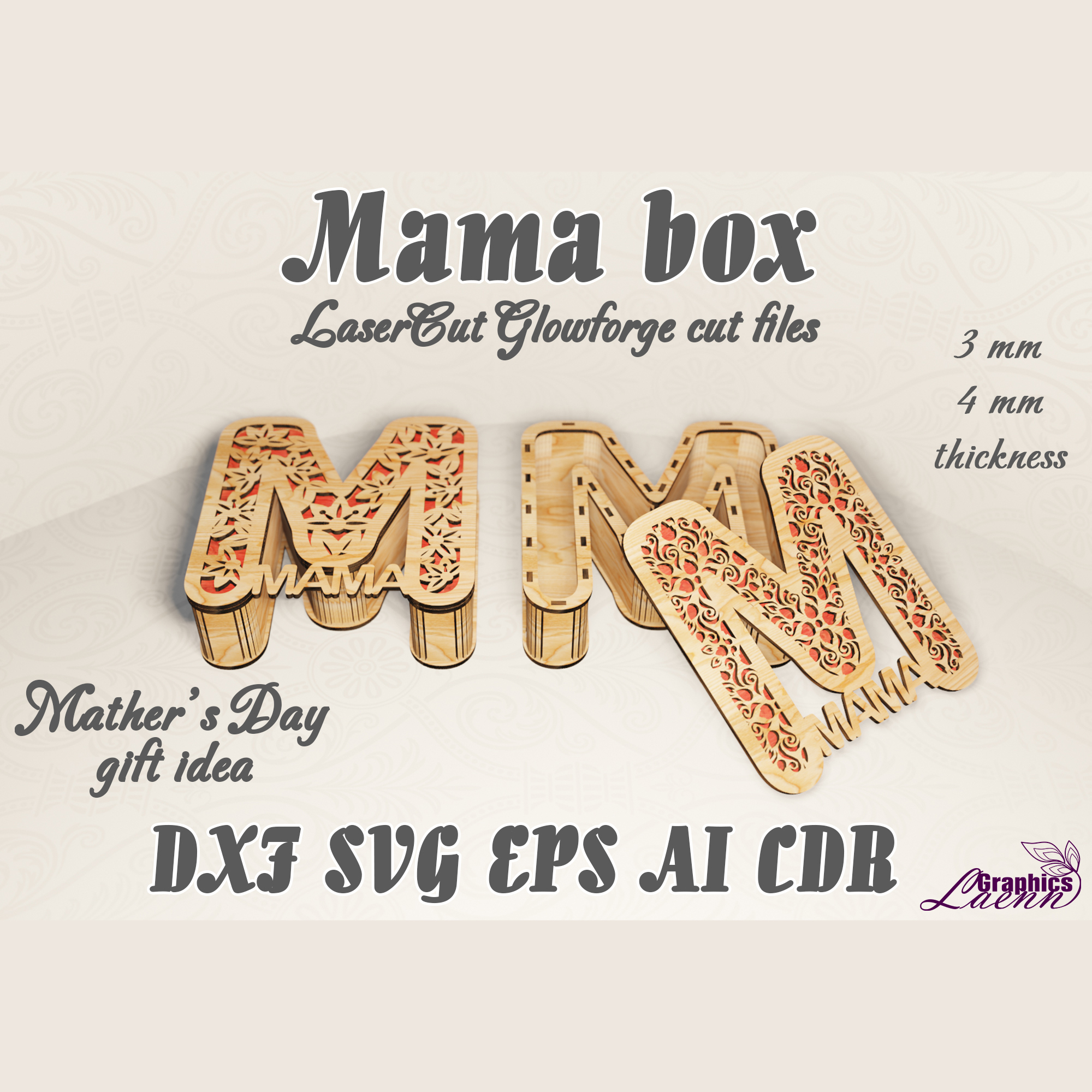 Mather's day gift, Mama box, vector files for laser cut,cnc - Inspire ...
