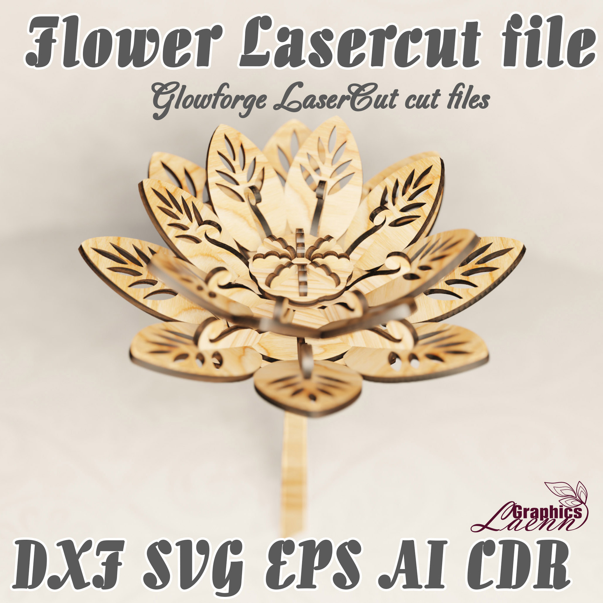 Flower 2 vector model for laser cut cnc plan, 3 mm, DXF CDR - Inspire ...