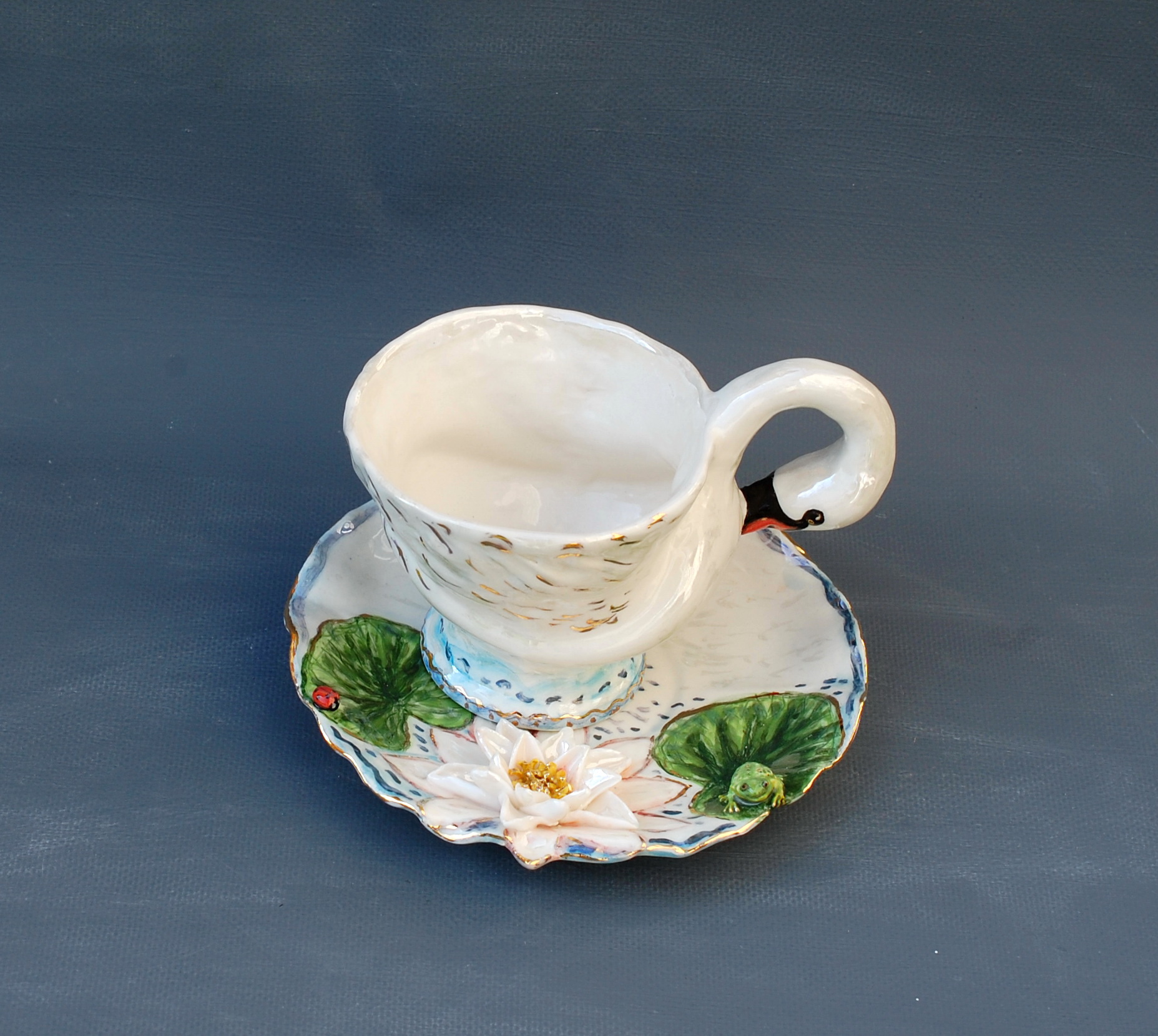 Swan Porcelain Tea cup and saucer Figurine tea set Sculpture - Inspire ...