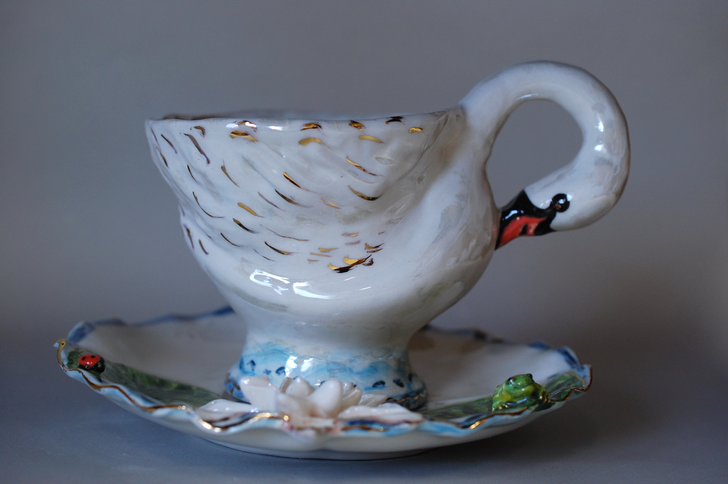 Swan Porcelain Tea cup and saucer Figurine tea set Sculpture - Inspire ...