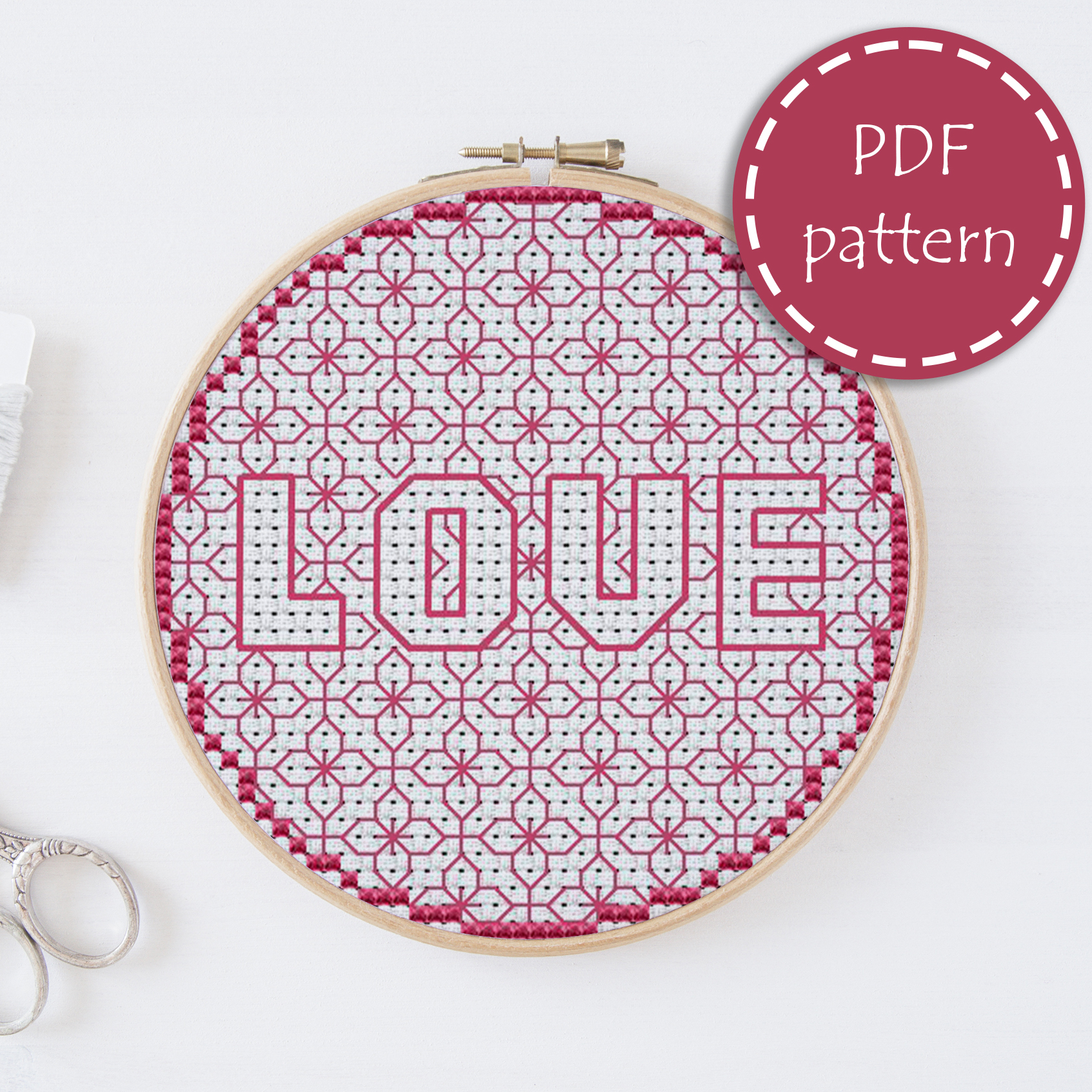LP0086 Love cross stitch pattern for begginer - blackwork pa - Inspire ...