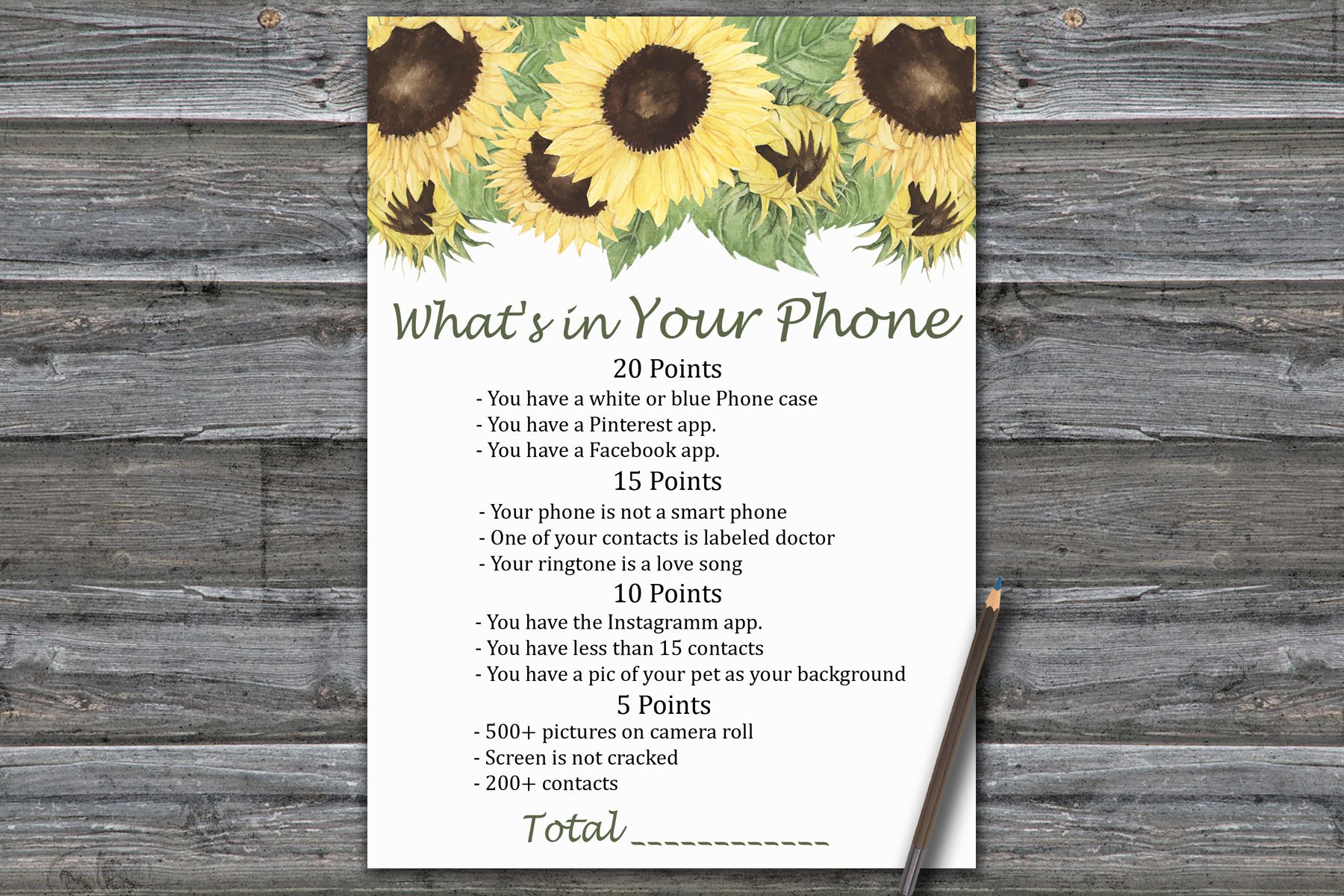 Sunflower What's in Your Phone Birthday Party Game,Adult Bir | Inspire ...