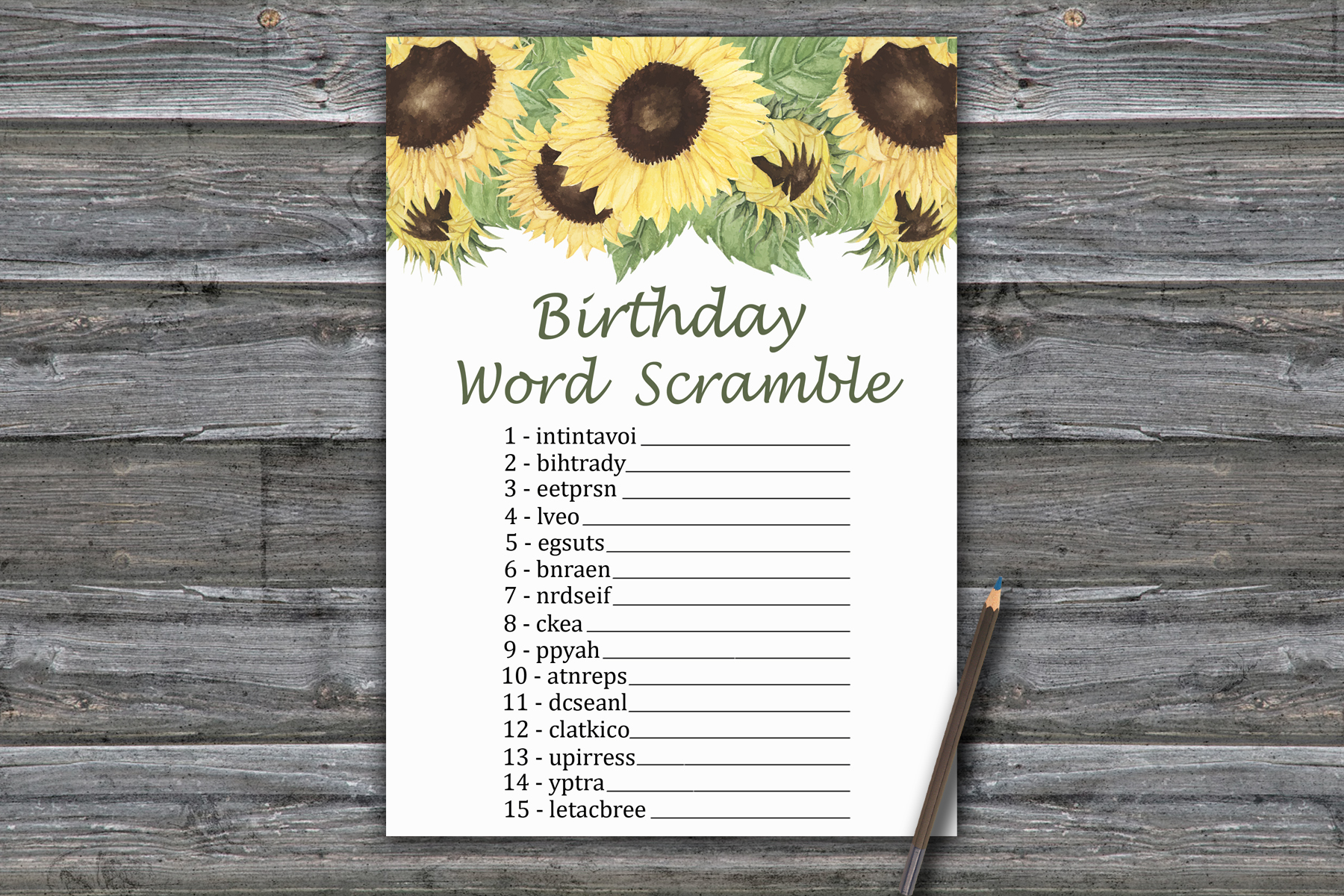Sunflower Birthday Word Scramble Game,Adult Birthday party g | Inspire ...