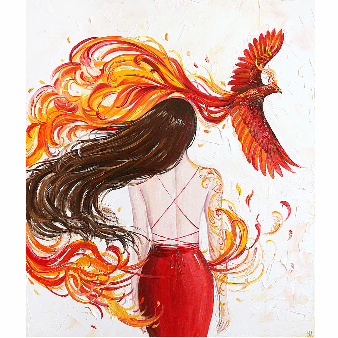 Phoenix Oil Painting Phoenix Original Art Phoenix and Woman - Inspire ...