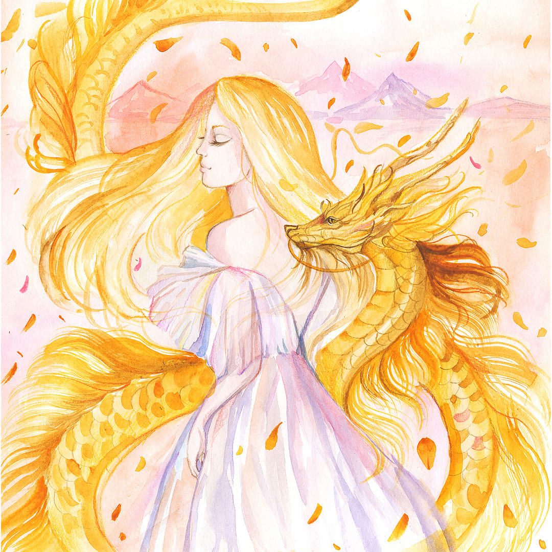 Woman Painting Golden Dragon Original Art Girl and Dragon Wa | Inspire ...
