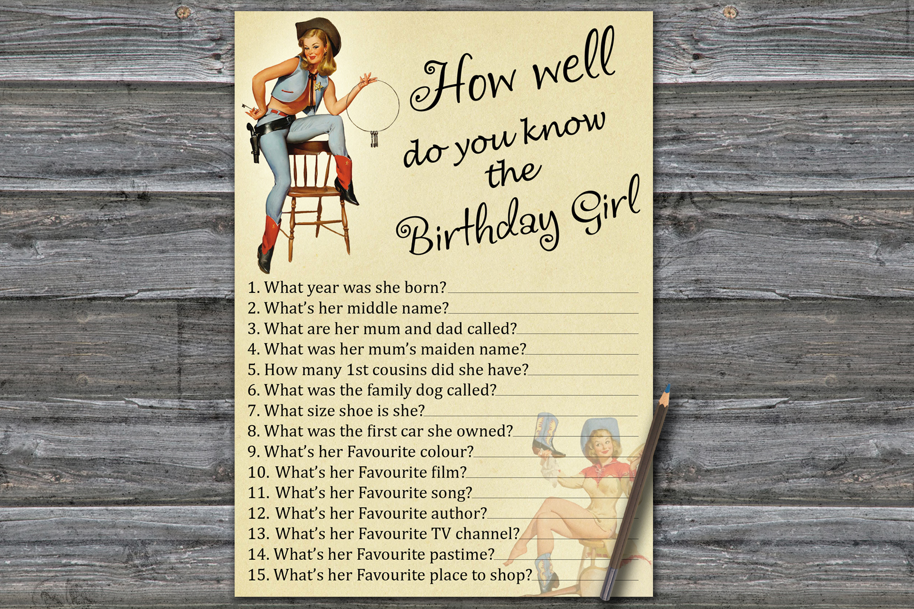 Cowboy themed How well do you know the birthday girl,Adult B - Inspire ...