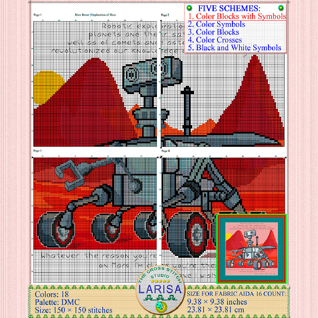 Mars Rover Cross Stitch Pattern | Flight to Mars - Inspire Uplift
