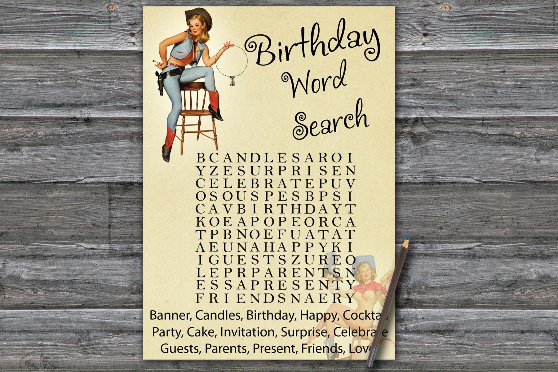 Cowboy themed Birthday Word Search Game,Adult Birthday party | Inspire ...