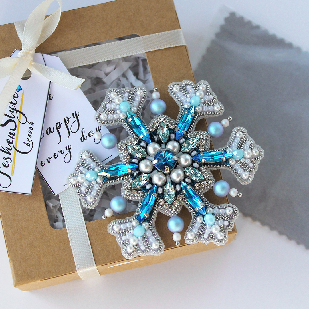 Snowflake Brooch Pin Handmade. Embroidered Brooch. Christmas - Inspire ...