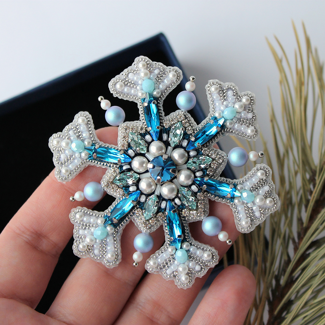 Snowflake Brooch Pin Handmade. Embroidered Brooch. Christmas - Inspire ...
