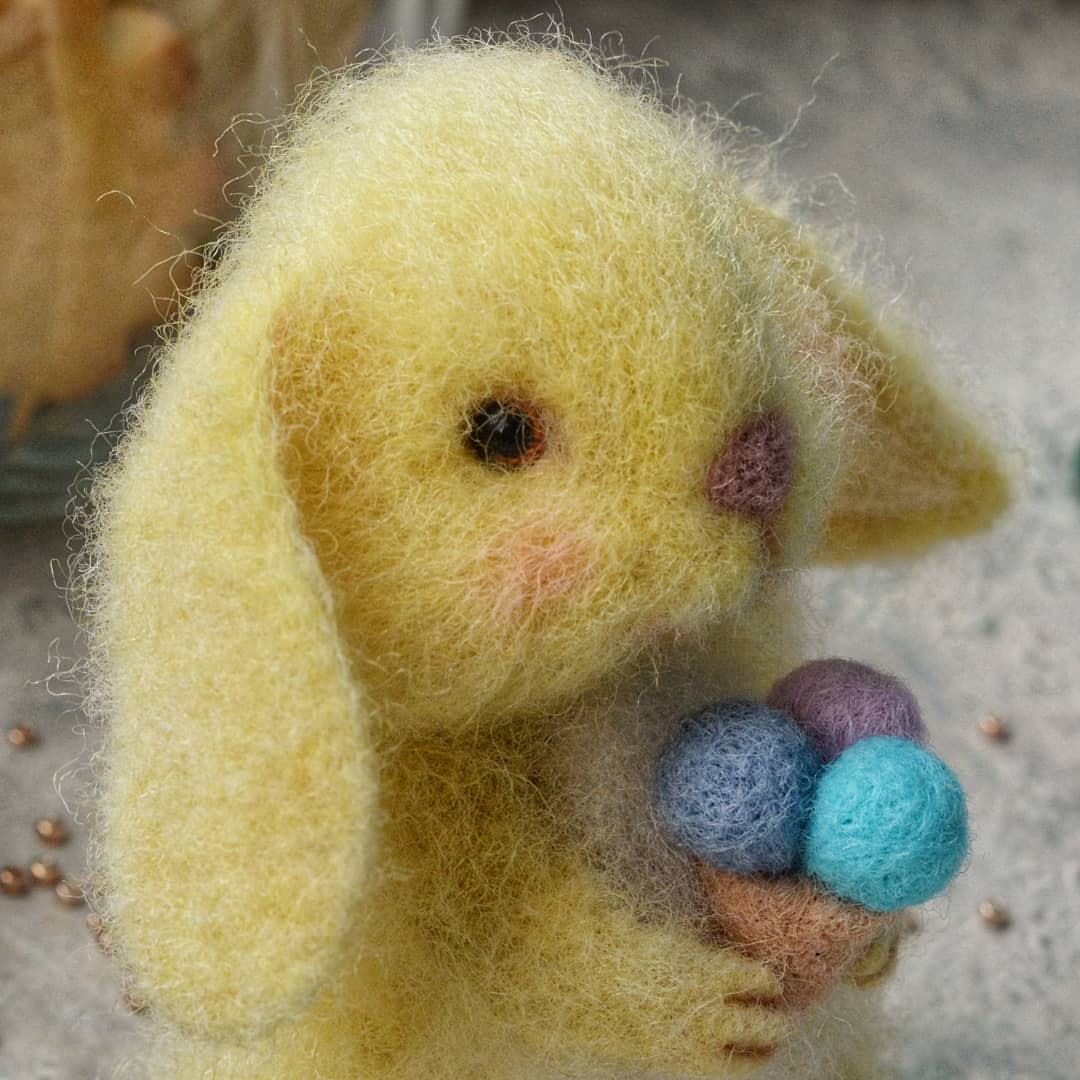 Summer bunny Yellow bunny toy Felted toy animals Yellow felt - Inspire ...