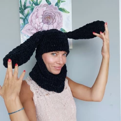 Crochet Bunny Balaclava With Ears Face Mask Black Velvet Rab | Inspire ...