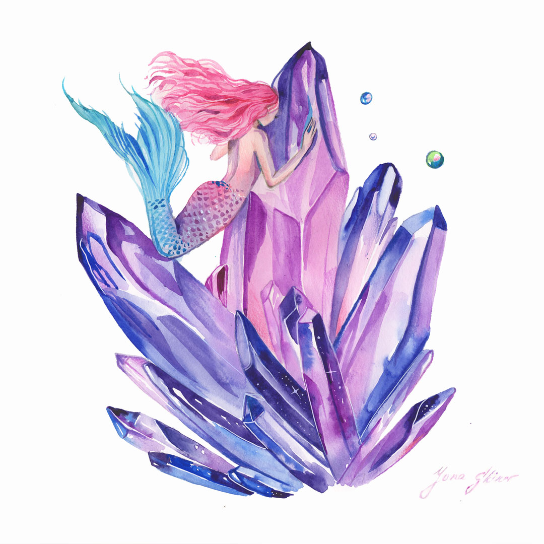 Mermaid Painting Mermaid and Crystal Original Art Purple Cry - Inspire ...