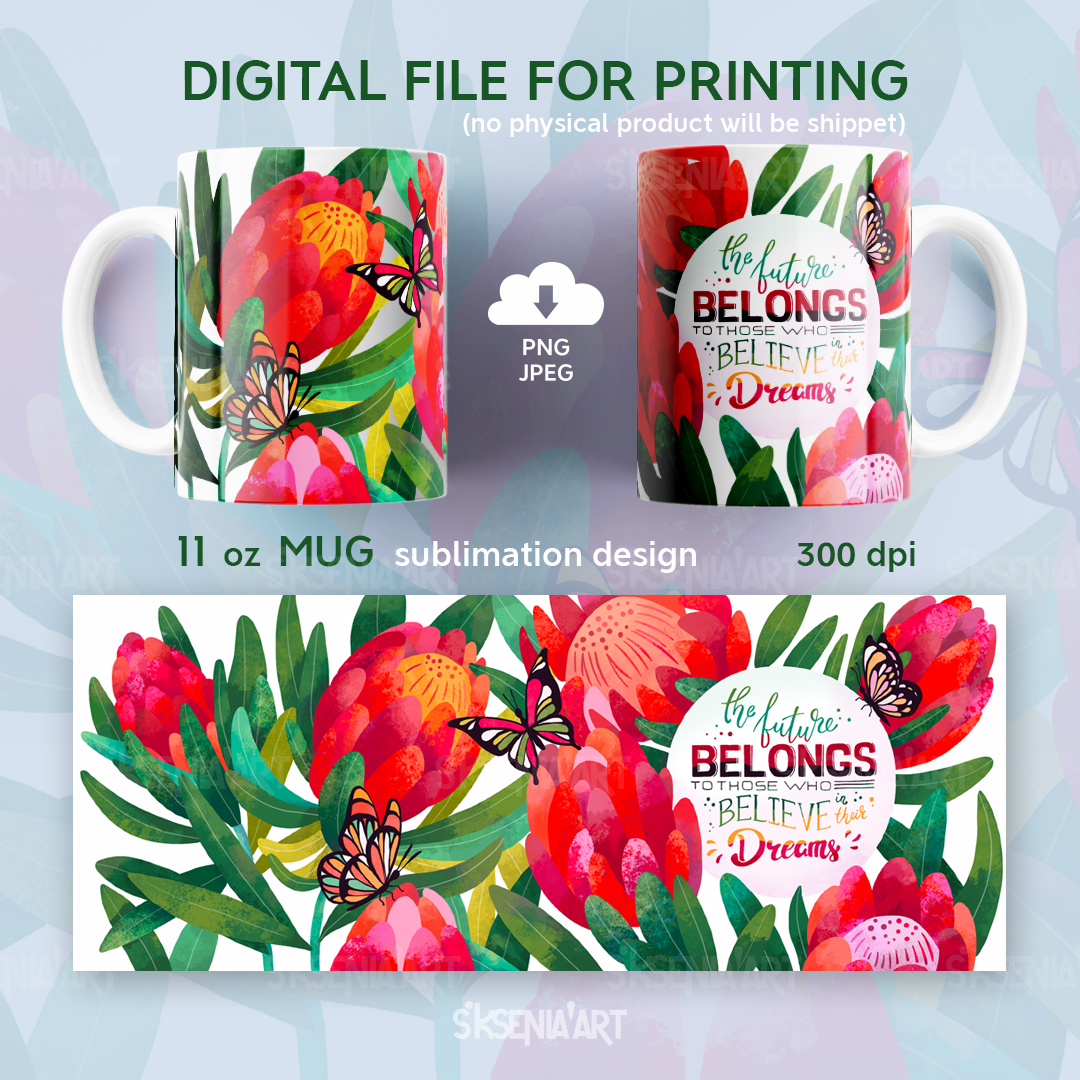 11oz Mug Sublimation Designs with flowers and butterfly PNG | Inspire ...