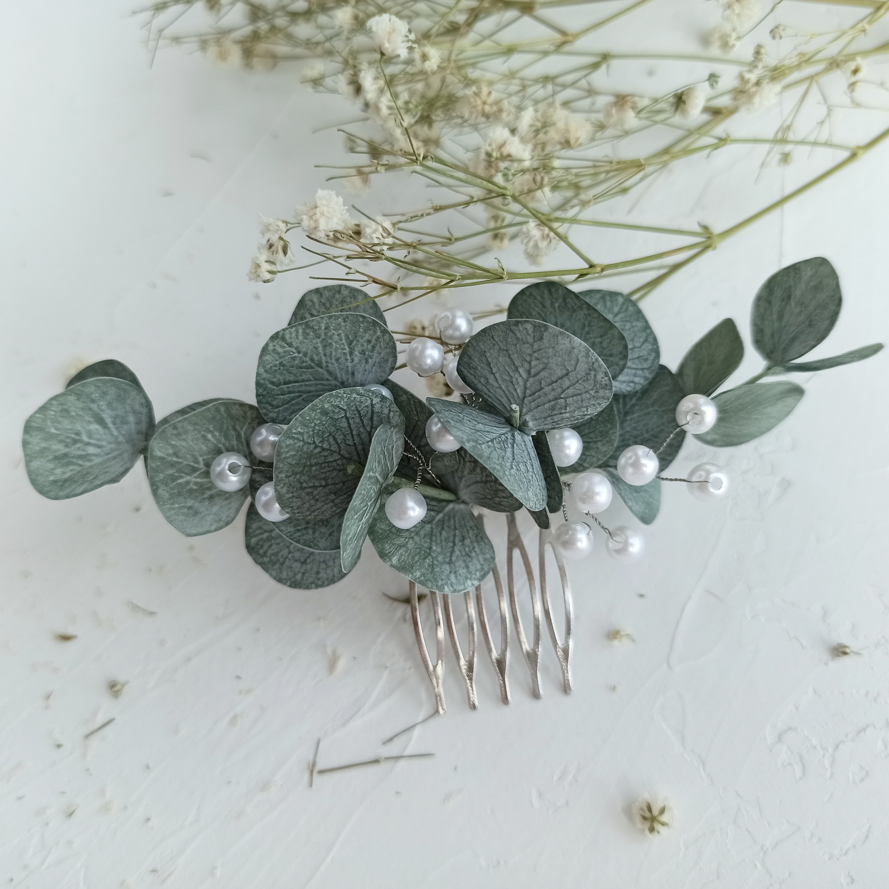 Pearl greenery hair comb Wedding headpiece with eucalyptus l - Inspire ...
