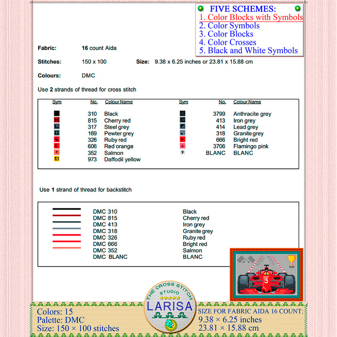 F1 Cross Stitch Pattern | Formula One Car - Inspire Uplift