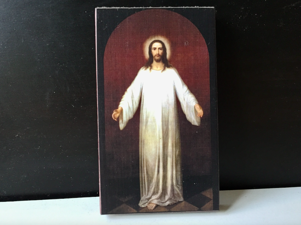 Jesus Christ in white robes, icon print on wood, 6,5 x 4" - Inspire Uplift