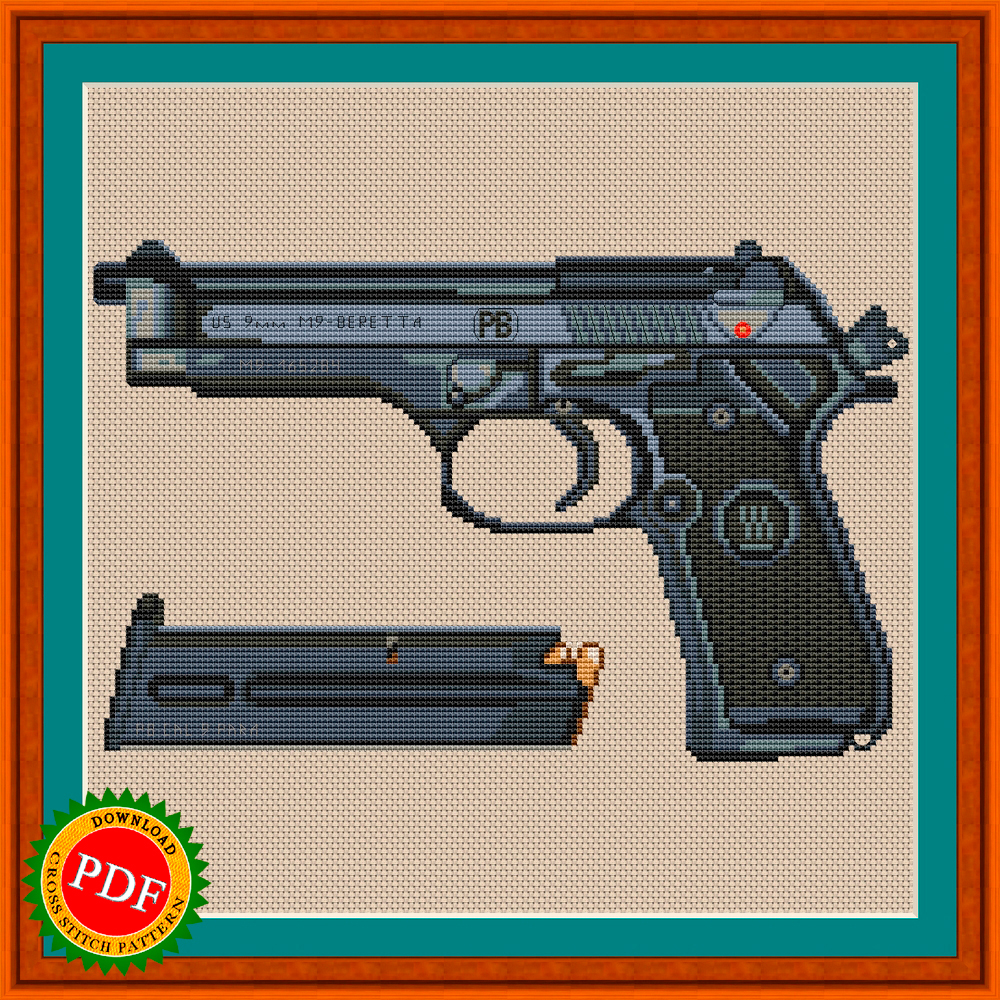 Pistol Cross Stitch Pattern | Beretta M9 - Inspire Uplift