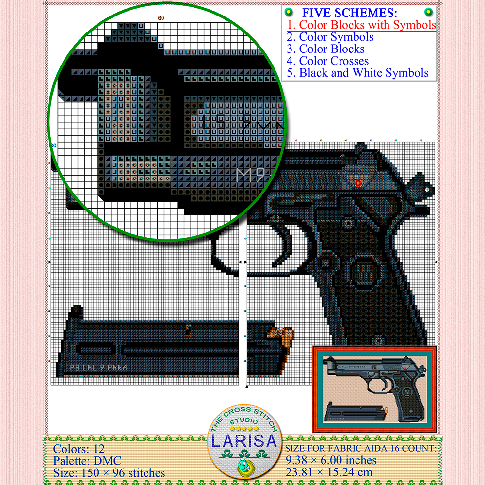 Pistol Cross Stitch Pattern | Beretta M9 - Inspire Uplift