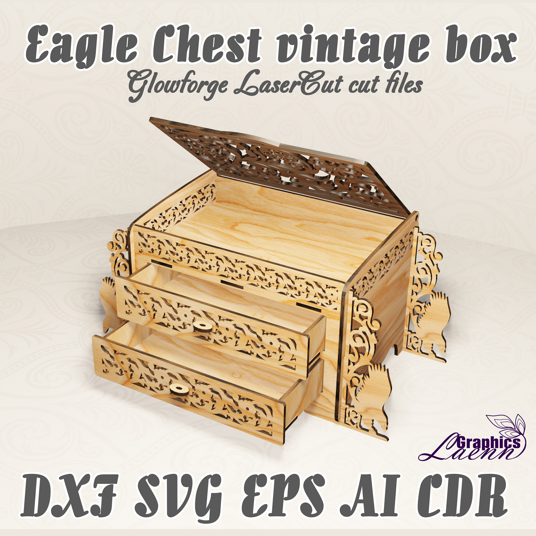 Eagle Chest vintage box vector model for laser cut cnc, 3 mm - Inspire ...