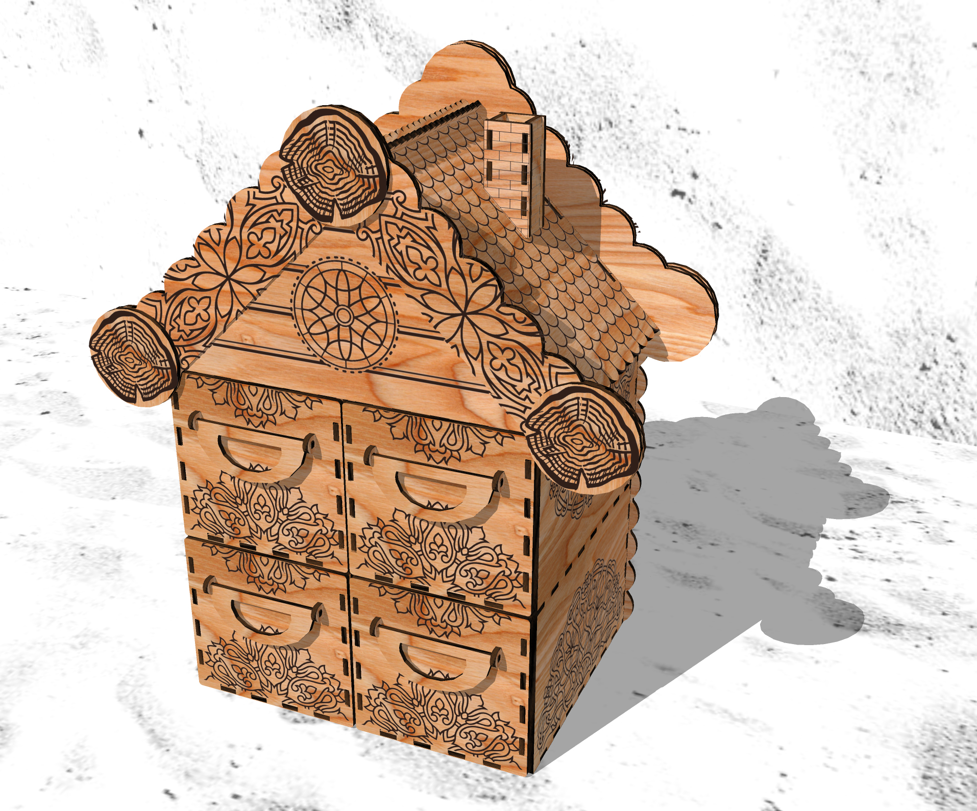 Decorative house with boxes vector model for laser cut cnc p - Inspire ...