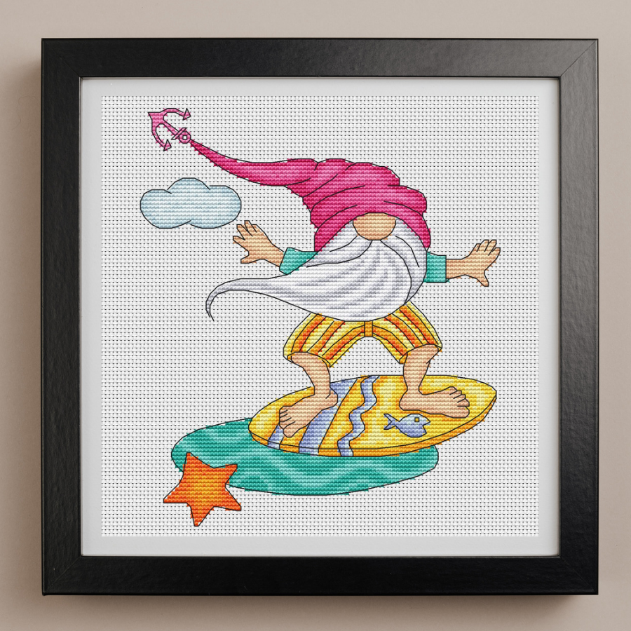 Surfer gnome cross stitch pattern PDF, beach gnome, summer g | Inspire ...