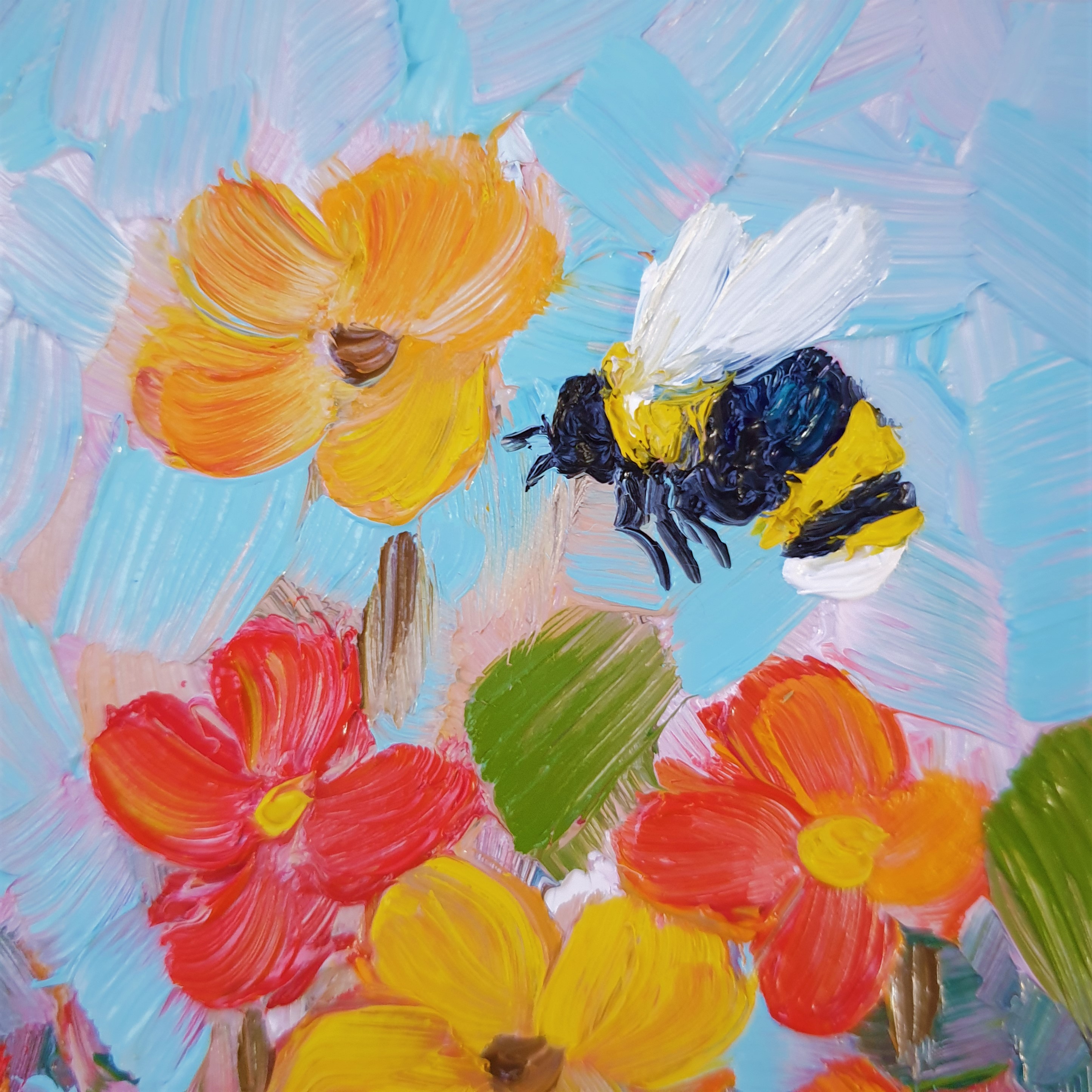 Bee Painting Poppy Original Art Floral Wall Art Honeybee Art - Inspire ...