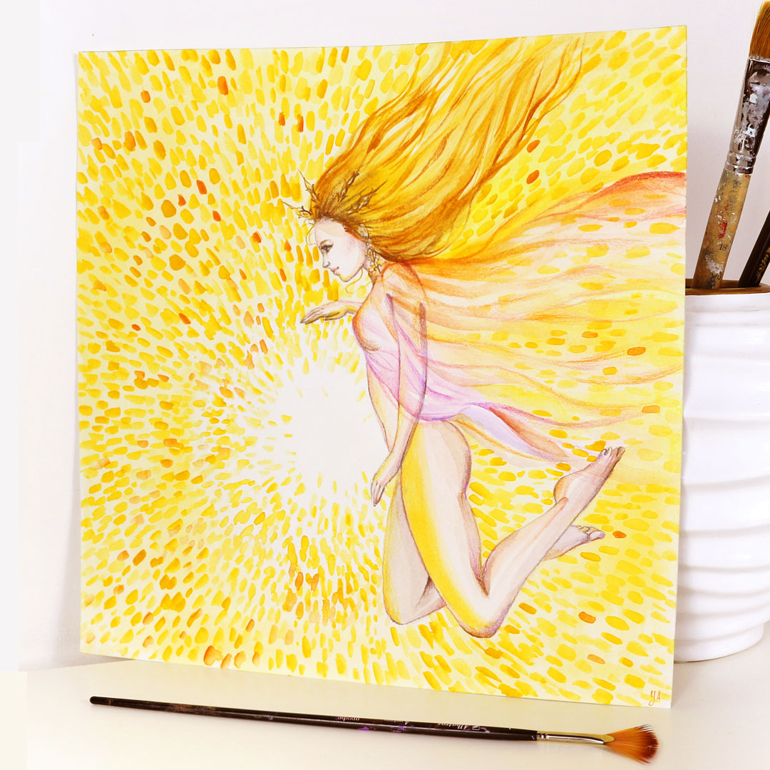 Sun Goddess Painting Sun Original Art Woman and Sun Watercol - Inspire ...