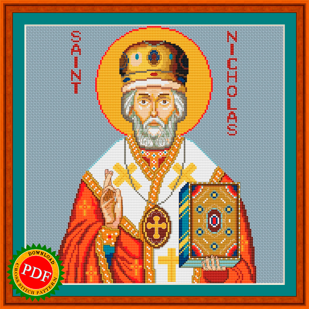 Saint Nicholas Icon Cross Stitch Pattern | Christian Icon | Inspire Uplift