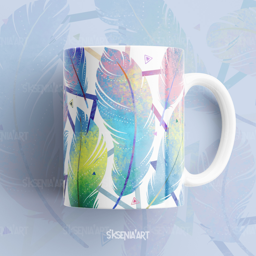 11oz Coffee Mug Sublimation Template, Feathers Design Mug, S - Inspire ...