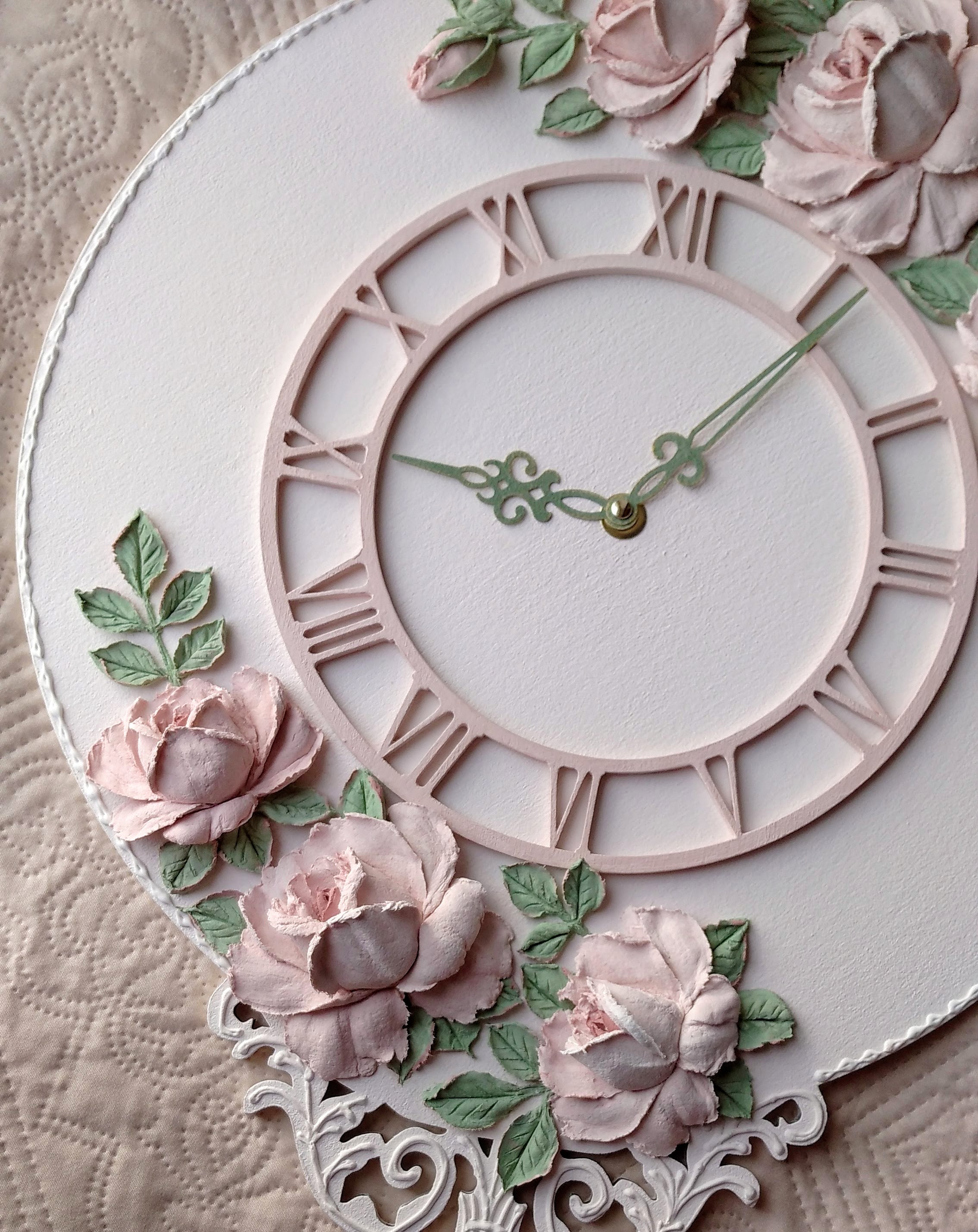 Large wall clock with roses Shabby chic decor Pink wall cloc - Inspire ...