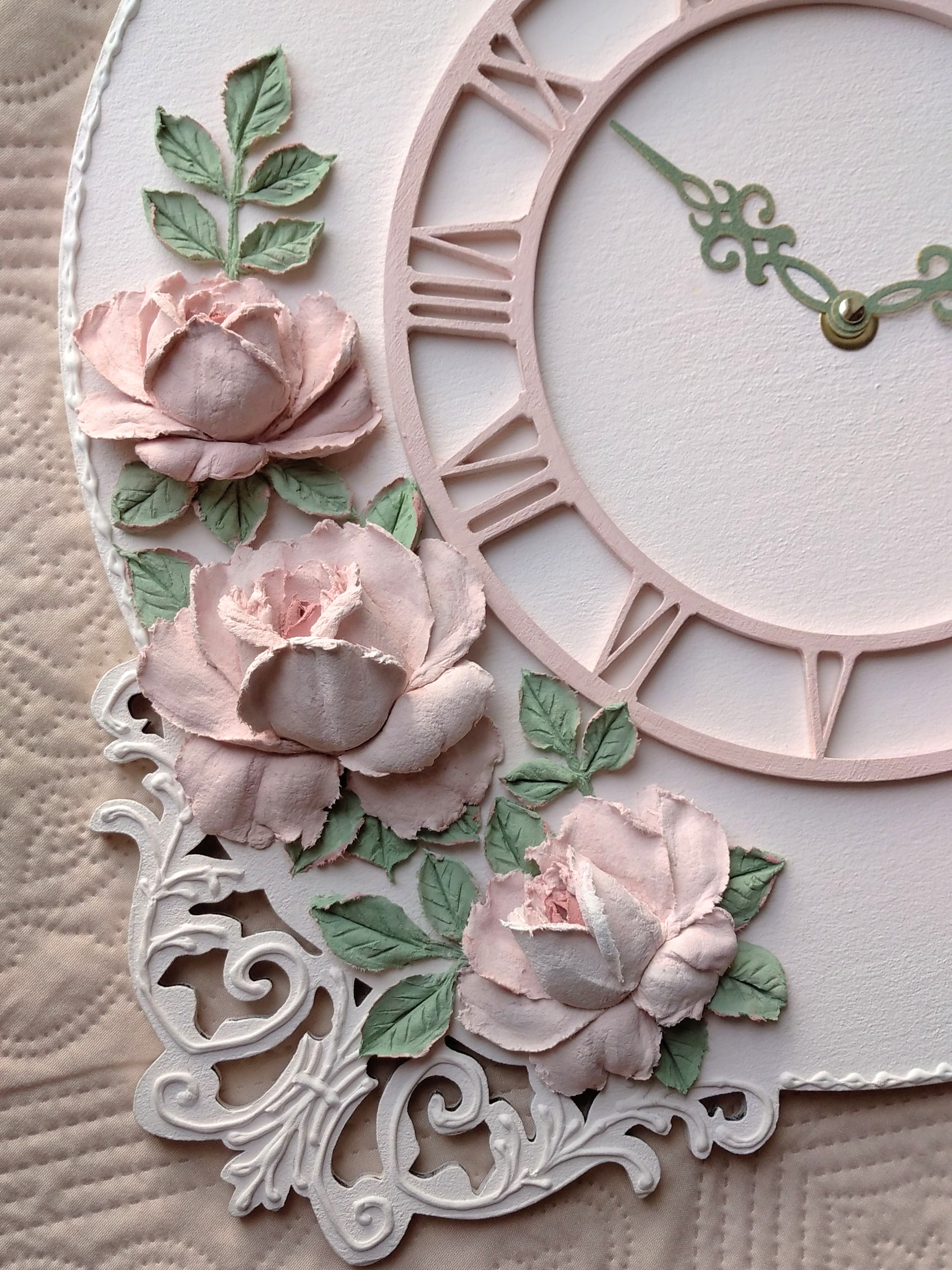 Large wall clock with roses Shabby chic decor Pink wall cloc - Inspire ...