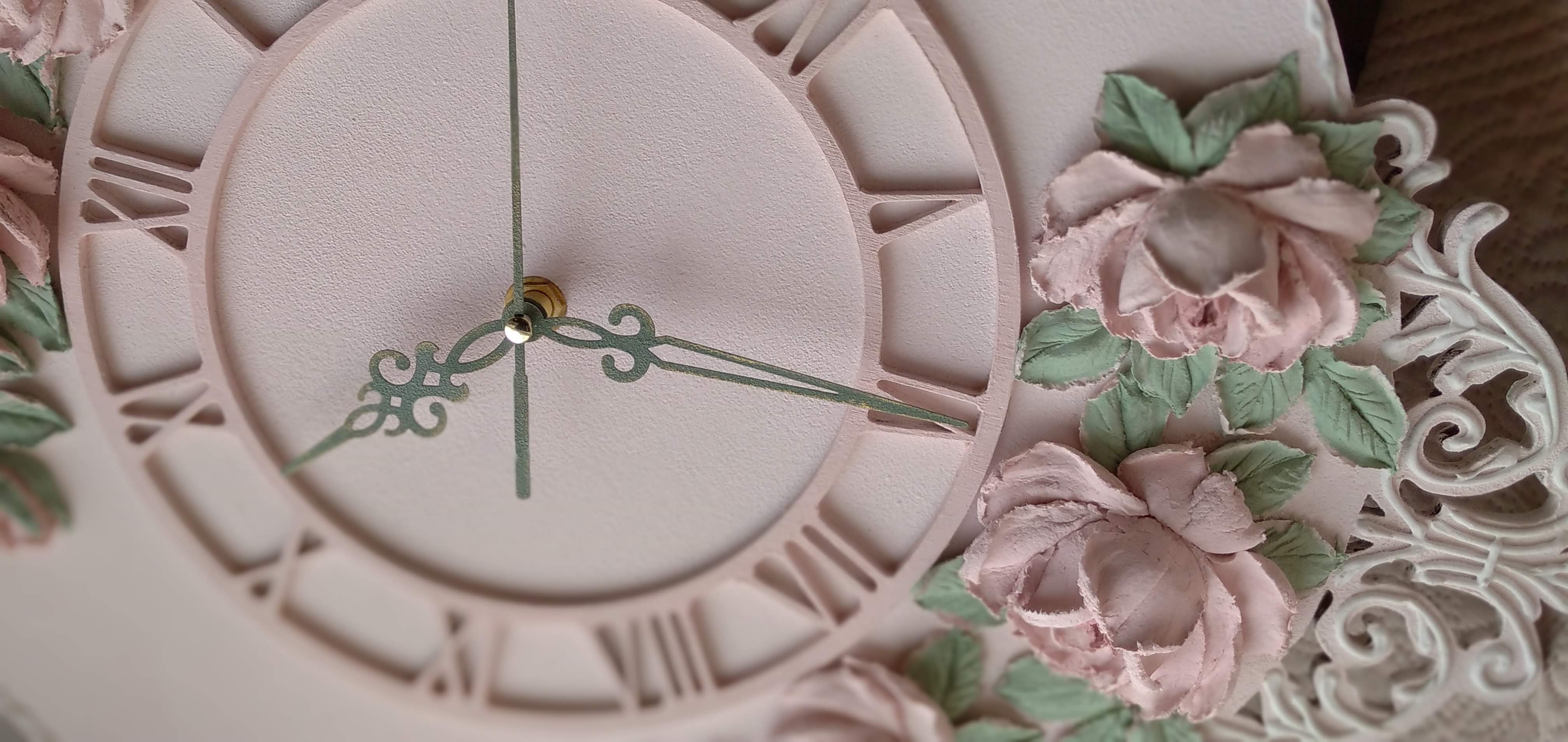 Large wall clock with roses Shabby chic decor Pink wall cloc - Inspire ...