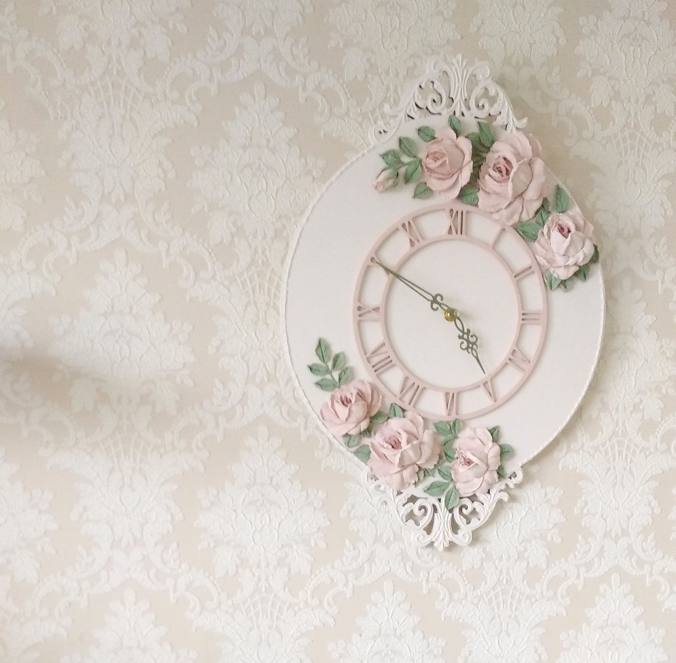 Large wall clock with roses Shabby chic decor Pink wall cloc - Inspire ...