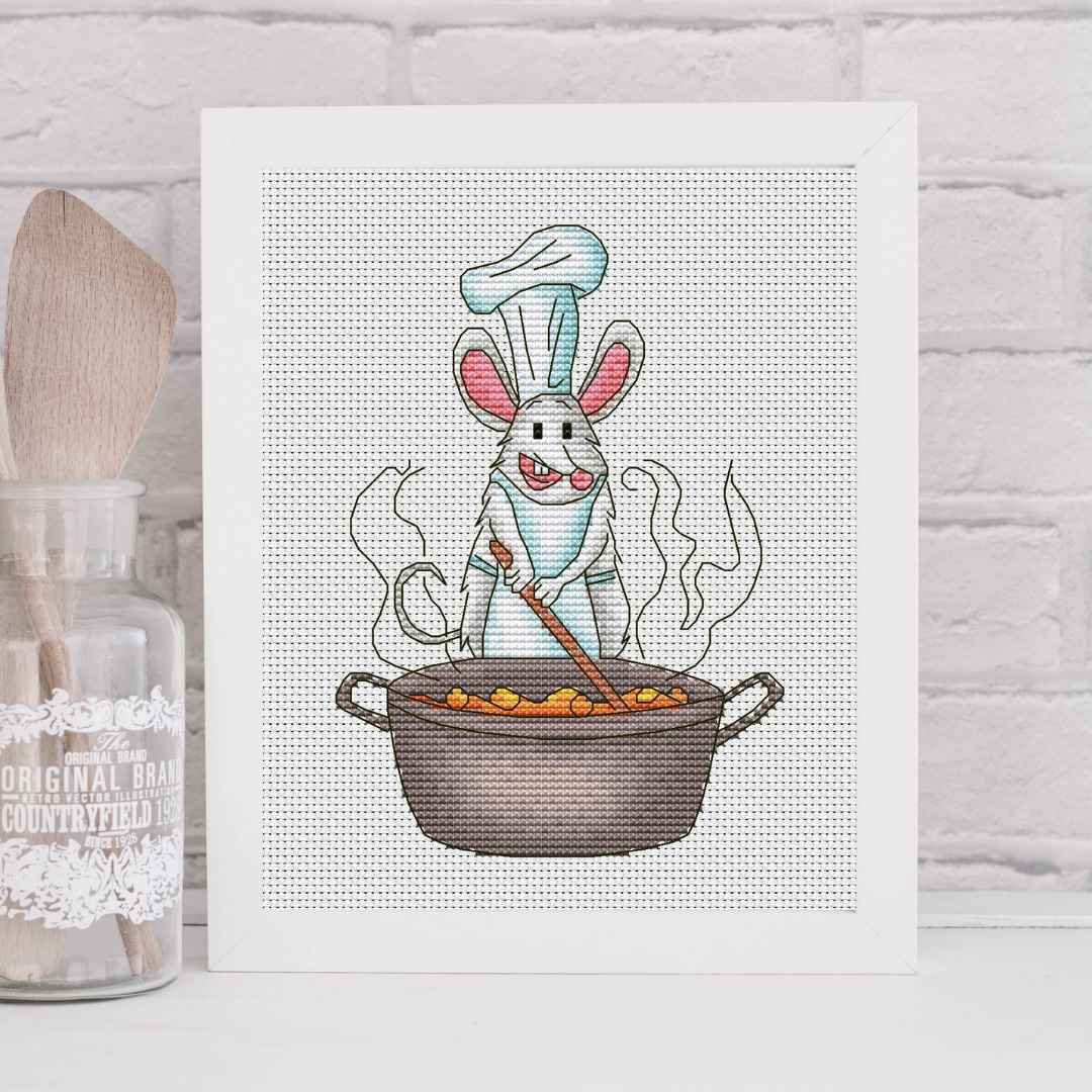 Funny mouse cross stitch pattern PDF, chef mouse | Inspire Uplift