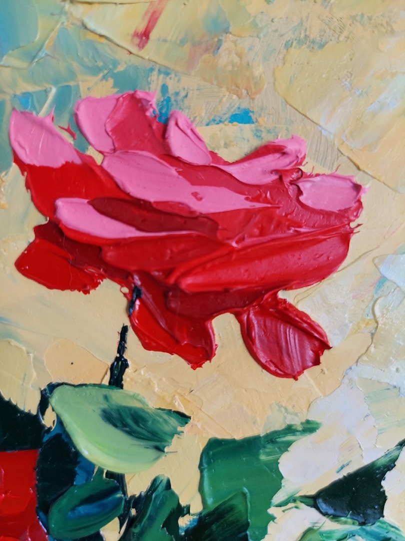 Red Roses Oil Painting Original Art Flowers Canvas - Inspire Uplift