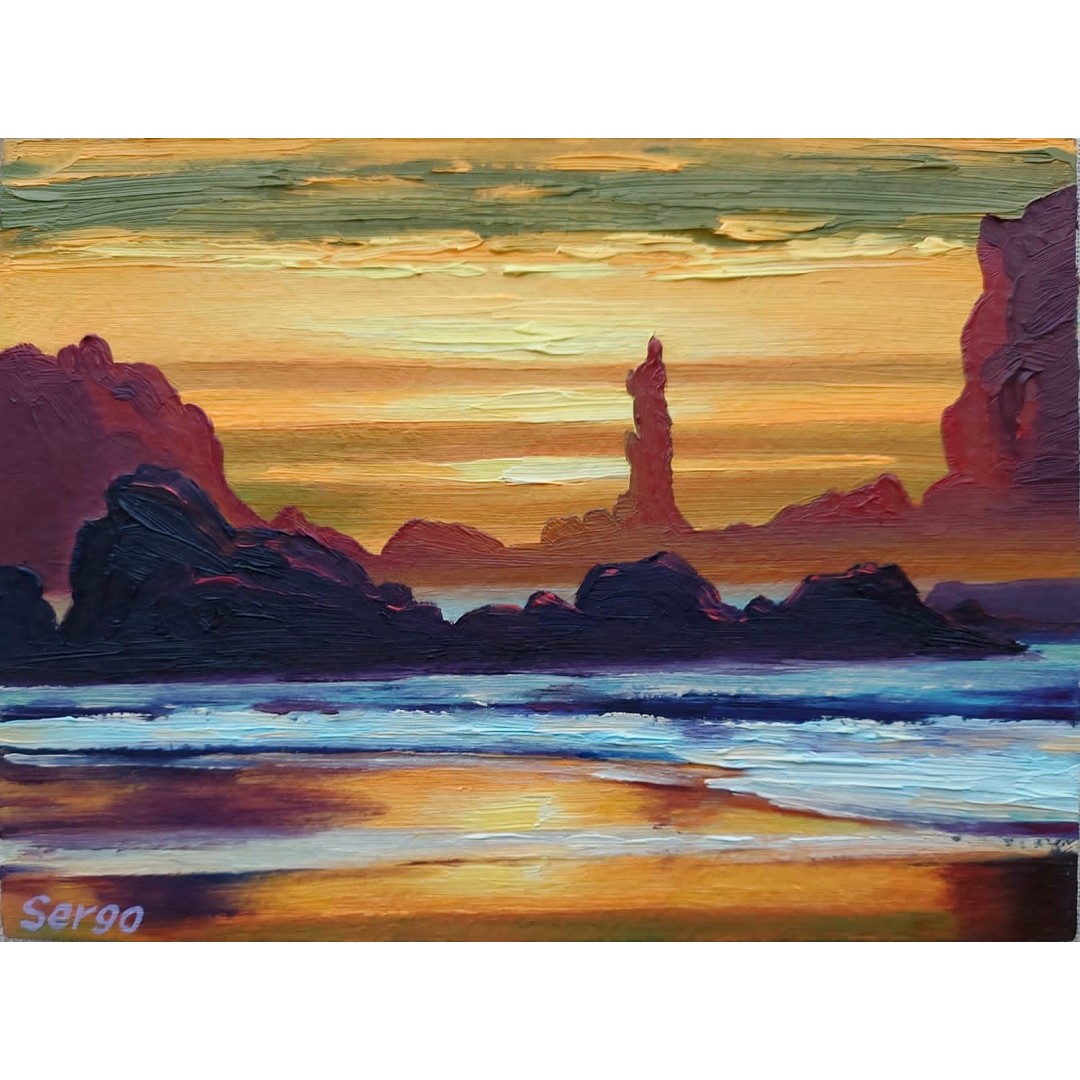 Sunset on the beach in Oregon Original Artwork Oil Painting | Inspire ...