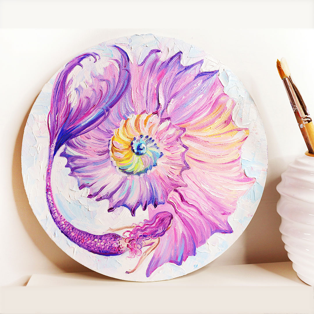 Seashell Oil Painting Mermaid Original Art Shell Artwork Rou - Inspire ...