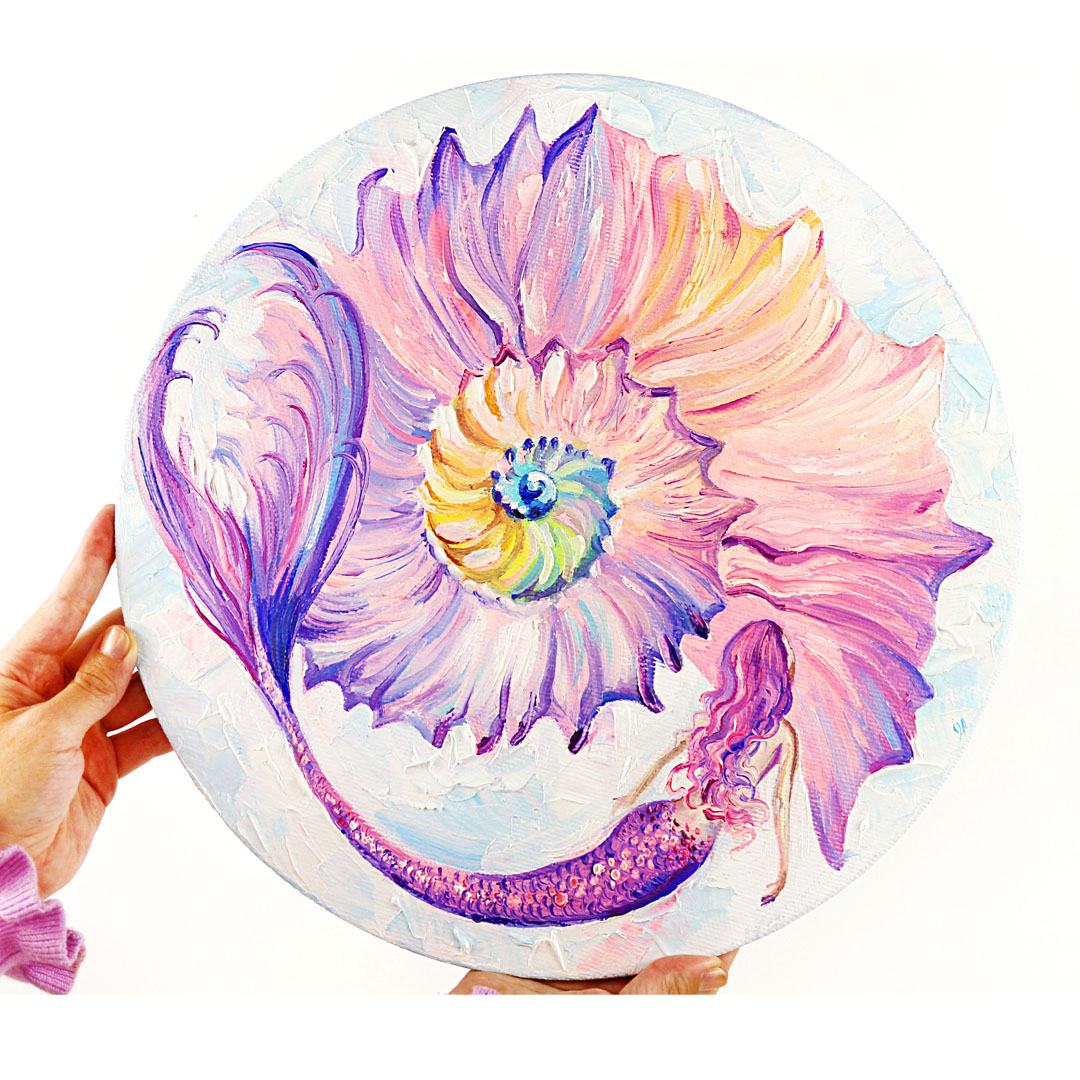 Seashell Oil Painting Mermaid Original Art Shell Artwork Rou - Inspire ...