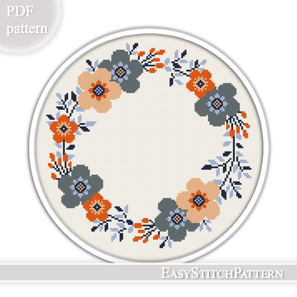 Floral Wreath Cross Stitch Pattern. Floral border | Inspire Uplift