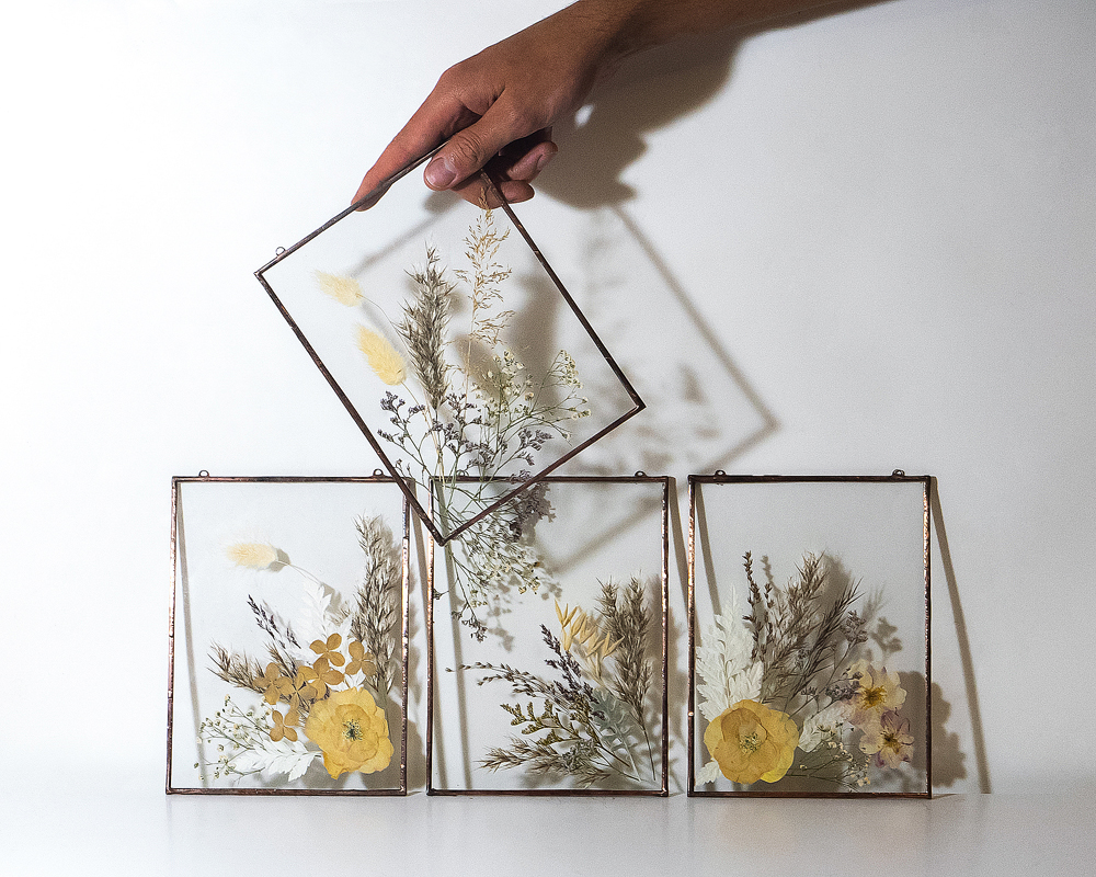 Set of 4 pressed flower frame botanical art collage beige fl - Inspire ...